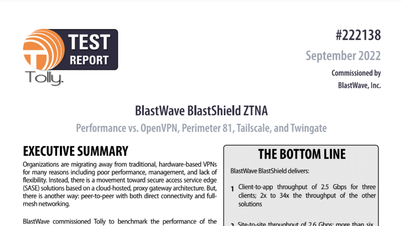 Download the Tolly Group Zero-Trust Network Access Performance Report